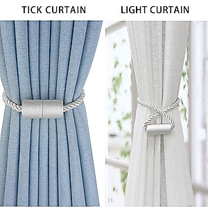 XDerlin 2 Pack Strong Magnetic Curtain Tiebacks Outdoor Decorative Tie Backs Modern Rope Tiebacks Modern Handmade Tie Backs Decorative Curtain Holdbacks for raperies- White