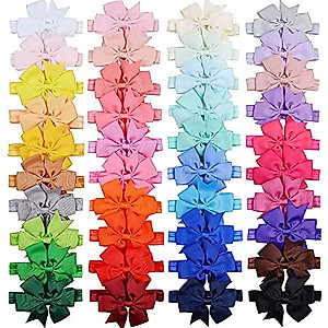 jollybows 40pcs Baby Girls Grosgrain Ribbon Hair Bows Headbands 3" Hair Band Hair Accessories for Infants Newborn Toddler