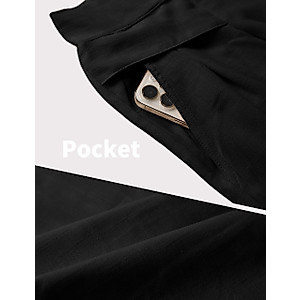 Hooever Women's Cotton Linen Culottes Pants Elastic Waist Wide Leg Palazzo Trousers Capri Pant (Black-XL)