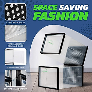 Shoepreem BLACK LARGE 6 pack - 14.6 Inches Long for BIG Shoes & Sneakers, Shoe Storage Organizer, Shoe Storage Boxes, Shoe Box Clear Plastic Stackable, Shoe Containers, Shoe Organizer for Closet