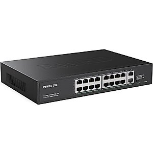 Real HD 16 Port PoE Switch, High Power 300W, 16 PoE+ 100Mbps Ports with 2 Gigabit Uplink Ethernet Ports, Unmanaged Plug and Play, Each Port Up to 30W, 803.af/at Compliant, Rack Mount