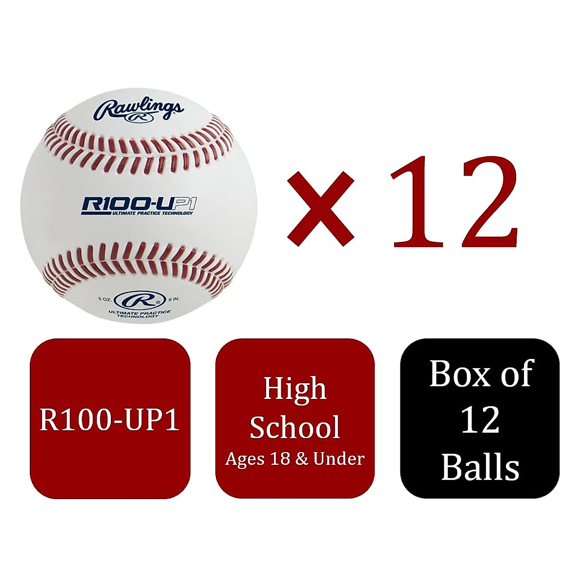 Rawlings | ULTIMATE PRACTICE TECHNOLOGY Baseballs | R100-UP1 | High School | Practice Use | 12 Count