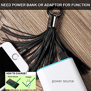 Lightning USB Leather Tassel Key Chain iPhone Charger, Compatible Cable with 7-Inch 2.4 Amp ChargeSync Cable for iPhone, iPad (Black)