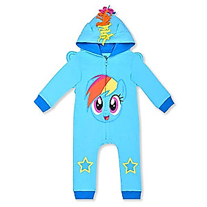 My Little Pony Girls’ Rainbow Dash Zip Up Long Sleeve Hooded Costume Romper for Newborn, Infant and Toddler – Blue