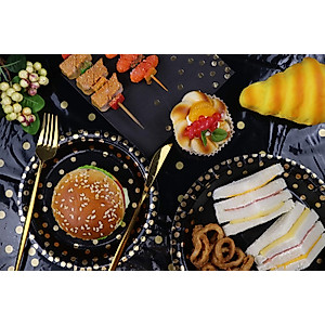 hapray 4 Pack Plastic Tablecloths for Rectangle Tables, Black and Gold Waterproof Disposable Party Table Cloths, Table Covers for Decorations, New Year Graduation Birthday Cocktail, 54" x 108"