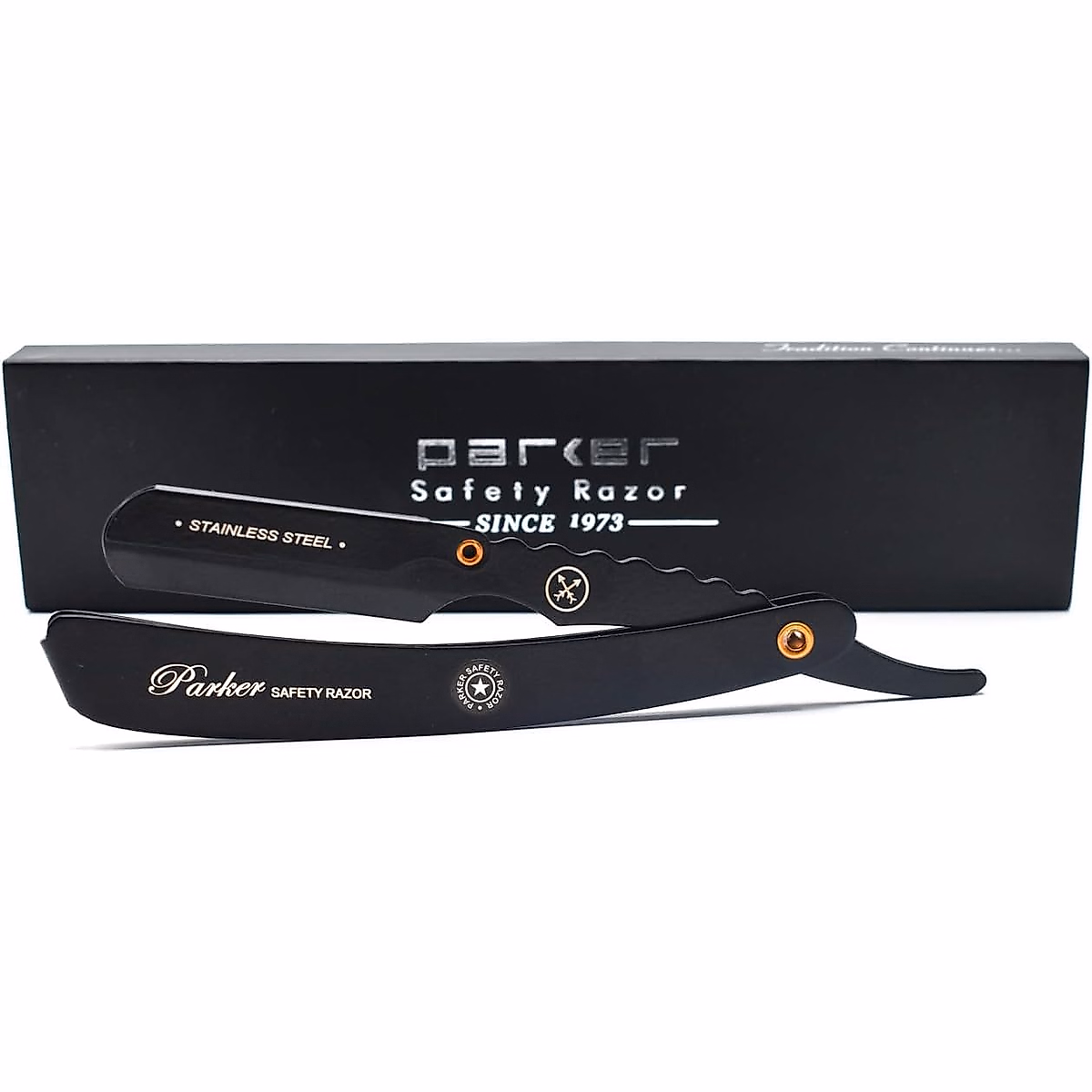 Parker SRXBLK Stainless Steel Clip Type Barber Straight Barber Razor & 5 Blades - Black Finish - **JUST INTRODUCED FOR 2023**
