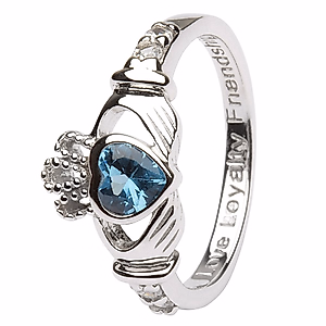 December Birth Month Sterling Silver Claddagh Ring LS-SL90-12 - Size: 8 Made in Ireland.