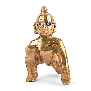 Craftsman Brass Laddu Gopal Ji Idol Kanha Ji Murti/Statue Indian Krishna Figurine Gopal Krishna Janmashtmi Kanha Makhan Chor Bal Gopal Murti for Krishnajanmashtmi Home and Temple (Size 0)