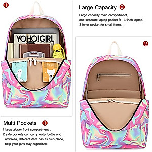 LEDAOU Backpack for Girls School Bag Kids Bookbag Teen Backpack Set Daypack with Lunch Bag and Pencil Case (Blue Purple)