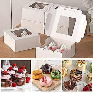 Feelfine 30pcs Cake Boxes 6x6x3 Inches White Bakery Boxes with Window Small Pastry Boxes Cookie Boxes Dessert Boxes for Cookies, Strawberries, Cupcakes, Pastries, Donuts