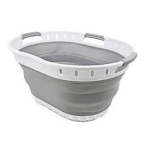 SAMMART 25L (6.6 gallon) Collapsible Plastic Laundry Basket - Foldable Pop Up Storage Container/Organizer - Space Saving Hamper/Basket (White/Grey)