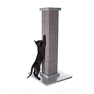 SmartCat Ultimate Scratching Post – Gray, Large 32 Inch Tower - Sisal Fiber, Simple Design - For All Cats