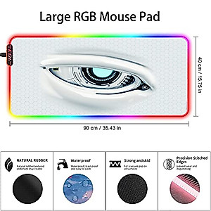 Gaming Mouse Pads Hexagon Shaped White RGB Gaming Mouse Pad Abstract Eyes Large Led Desk Mouse Mat Locking Edge Extended Keyboard Pad with Rubber Base 30X60Cm