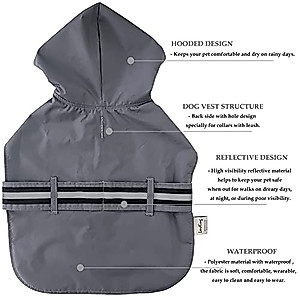 LeerKing Dog Raincoat Hooded Leash Hole 10 Sizes, Waterproof Double Layer Dog rain Coat Jacket with Cotton Lining for Small Medium and Large Dog,Grey,L