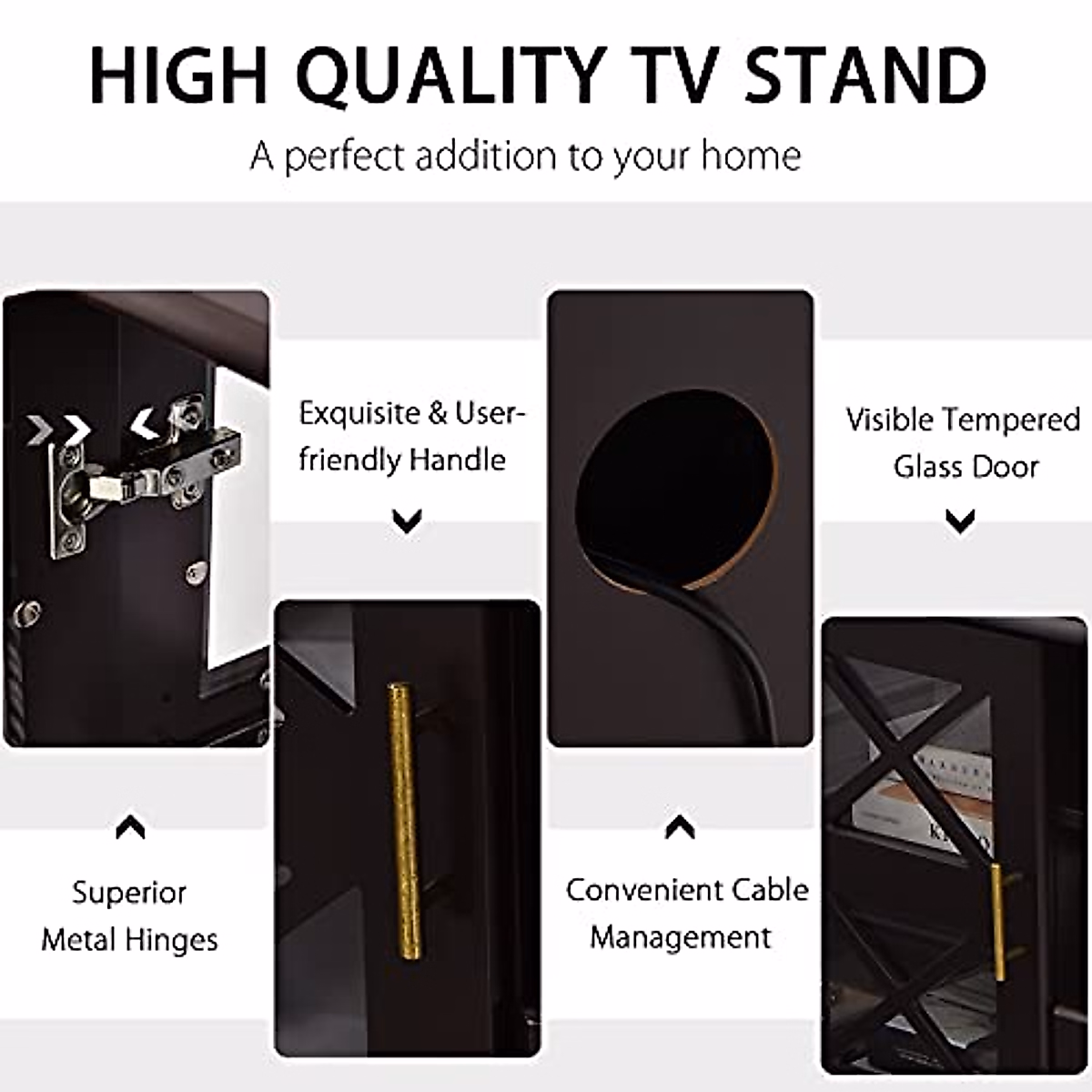 Tangkula Wood TV Stand with 2 Glass Door Cabinets, Media Console with Drawer & 2-Tier Adjustable Shelves, Living Room Entertainment Center for TVs up to 55 Inch, TV Console Table, Dark Brown