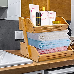 Fruit Basket, 2 Tier Bamboo Fruit Basket for Kitchen, 11" Tall Fruit Stand Storage Holder, Heavy Duty/Multipurpose/Large Capacity for Vegetables, Fruit, and Snack, 15 mm Thickness (Self-assembly)