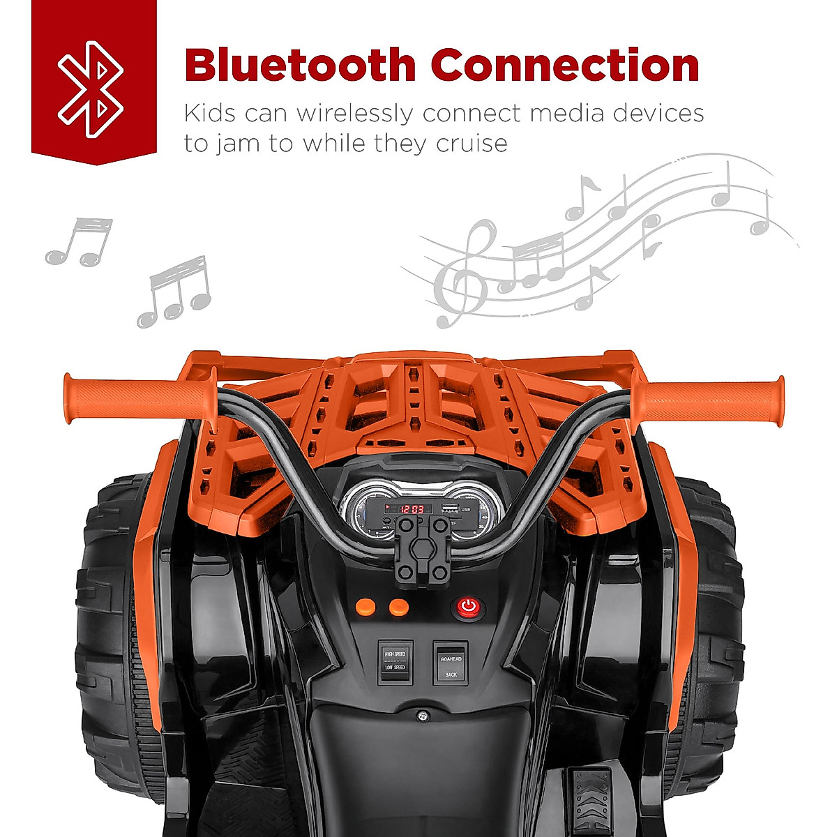 Best Choice Products 12V Kids Ride-On Electric ATV, 4-Wheeler Quad Car Toy w/Bluetooth Audio, 3.7mph Max Speed, Treaded Tires, LED Headlights, Radio - Orange