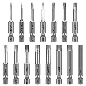 NAUIX 15 Piece Hex Head Allen Wrench Drill Bit Set, 1/4 Inch Hex Shank SAE S2 Steel Hex Bit Set, Magnetic Tips 50mm Long