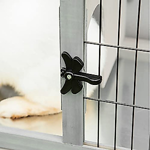 PawHut Elevated Wooden Rabbit Hutch, Indoor/Outdoor Bunny Cage with Hinged Asphalt Roof and Removable Tray for Guinea Pig, Grey