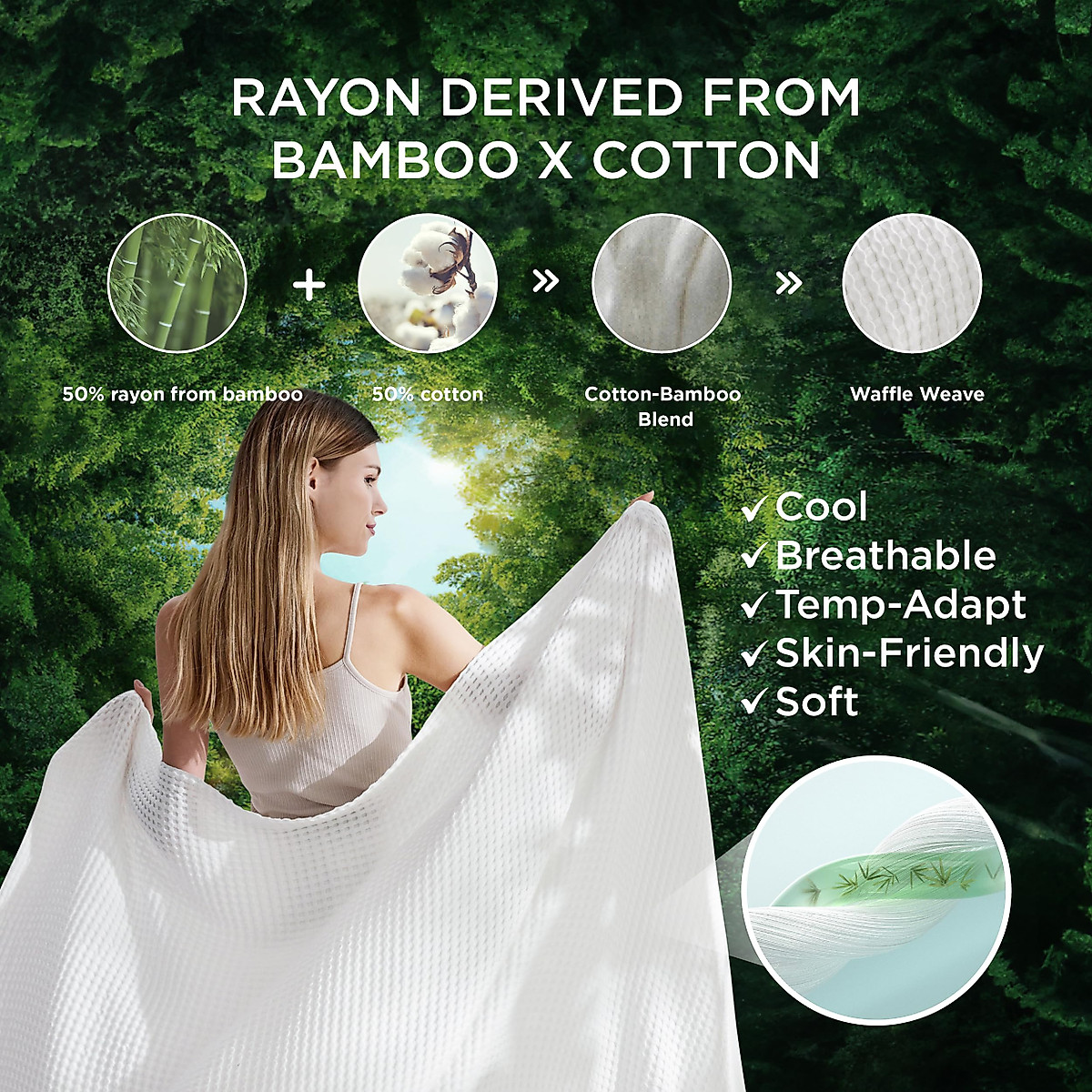 Bedsure Waffle Duvet Cover King - Moisture-Wicking Cotton Blend Rayon Derived from Bamboo Duvet Cover for Hot Sleepers, Cooling Bedding Set with a Vintage Charm, 3 Pieces (Coconut White, 104"x90")