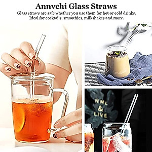 Reusable Drinking Straws Glass Clear 12-Pack, with 4 Cleaning Brush Size 8.5''x10 MM Set of 6 Straight and 6 Bent - Perfect for Cocktail Glass, Smoothies, Tea, Juice, Milkshakes