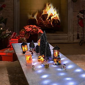 Kittmip 4 Pcs Pre Lit Christmas Snow Blanket with LED Lights Holiday Lighted Table Runner Christmas Village Accessories LED Fake Snow Decoration for Village Display, 59 x 16 (White)