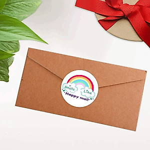 Remarkable Smells Like Happy Mail Stickers,1.5 Inch Happy Mail Cute Mailing Stickers,Round Packaging Colorful Rainbow Small Shop Stickers, Small Business, Thank You Sticker,500 PCS, Colorful,rainbow
