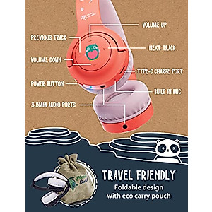 Planet Buddies Cute Panda On-Ear Bluetooth Headphones for Kids | Foldable Wireless Kids Headphones | Kids Headset with Microphone for Tablets and Phones | Child-Safe Volume for School, Music, & Calls