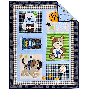 Brandream Crib Bedding Sets for Baby Boys - Sport Champ Dogs 5-Piece Nursery Set