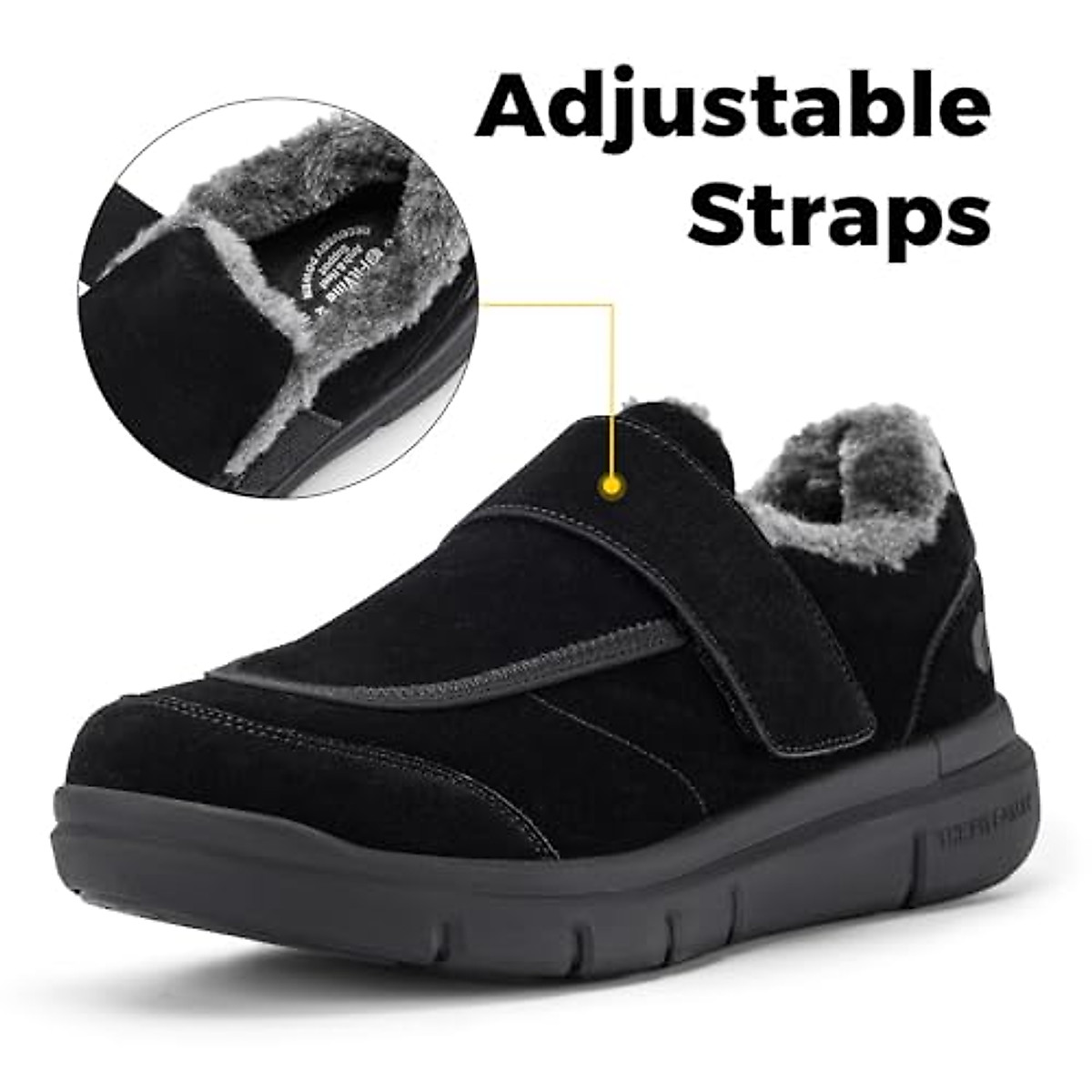 FitVille Wide Width Mens Slippers Non Slip Plush House Shoes with Adjustable Strap Indoor & Outdoor Winter Slippers with Arch Support for Foot Pain Relief