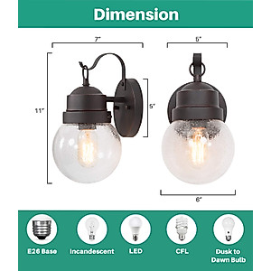 KSANA Outdoor House Lights Wall Mount, Rust-Proof Exterior Wall Light Fixture with Bubble Glass, Globular Outside Lights for House for Porch, Yards, Patio, Garden, Balcony, Hallway, Bronze Finish