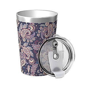 Paisley Floral Ethnic Pattern 12oz Tumbler - Travel Coffee Mug with Splash Proof Sliding Lid - Double Wall Stainless Steel Vacuum Insulated Coffee Mug for Home and Office - Keep Beverages Hot or Cold