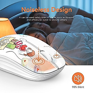 FMOUSE Cute Bluetooth Mouse, 2.4 GHz Wireless Mice with USB Receiver for Laptop, iPad, Mac, Silent Cartoon Mouse Suitable for Female and Students (Girl)