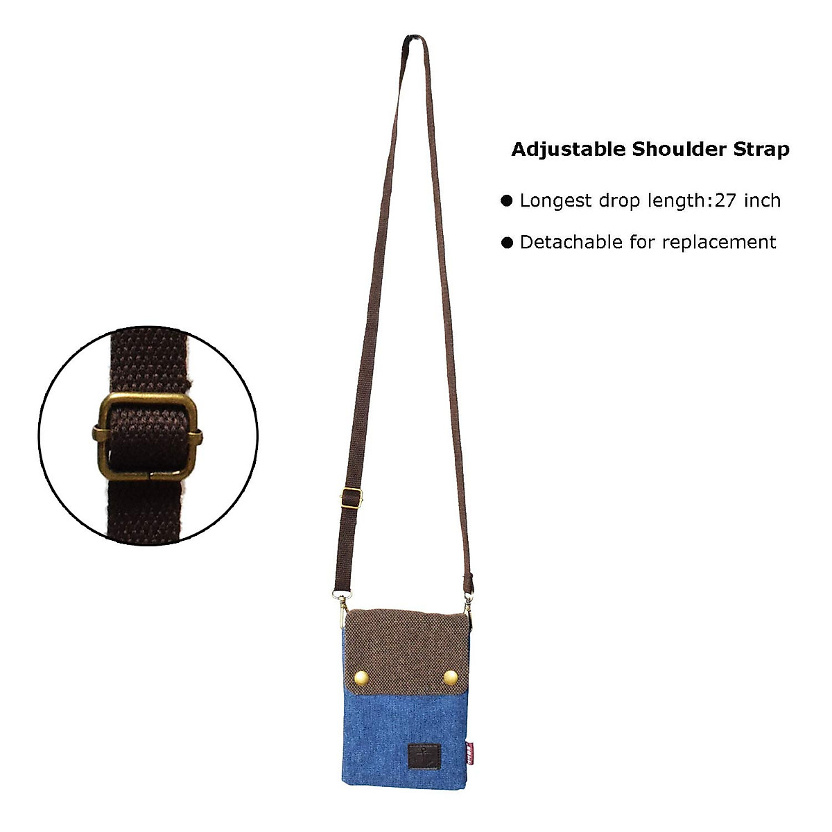 WITERY Small Crossbody Bags for Teen Girl - Handmade Cute Canvas Cross Body Phone Purse Cloth Pouch with Adjustable Shoulder Strap, Mini Women Travel Cell Phone Purse Wallet