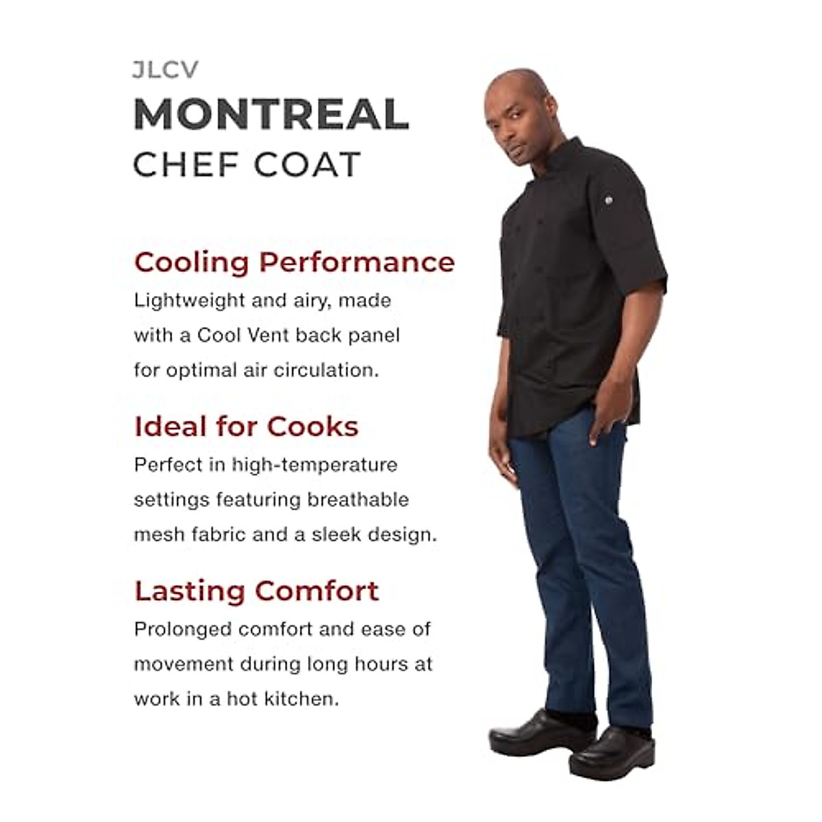 Chef Works Men's Montreal Cool Vent Chef Coat, Black, Large