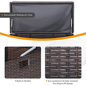 RELAX4LIFE Patio Rattan Storage Box - 50 Gallon All-Weather Wicker Storage Box w/Top Lid, Protective Liner and Wheels, Outdoor Deck Box Waterproof for Cushions, Toys, Garden Tools