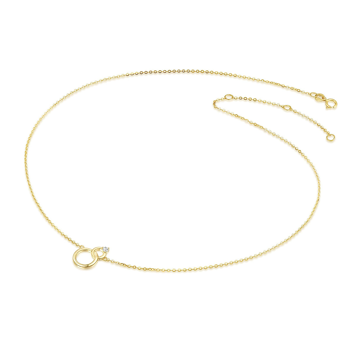 AGVANA 14K Solid Yellow Gold Diamond Two Interlocking Infinity Double Circle Dainty Pendant Necklace Fine Jewelry Christmas Birthday Gifts for Women Teen Girls Lover Wife Mom Grandma, 16+2 Inch