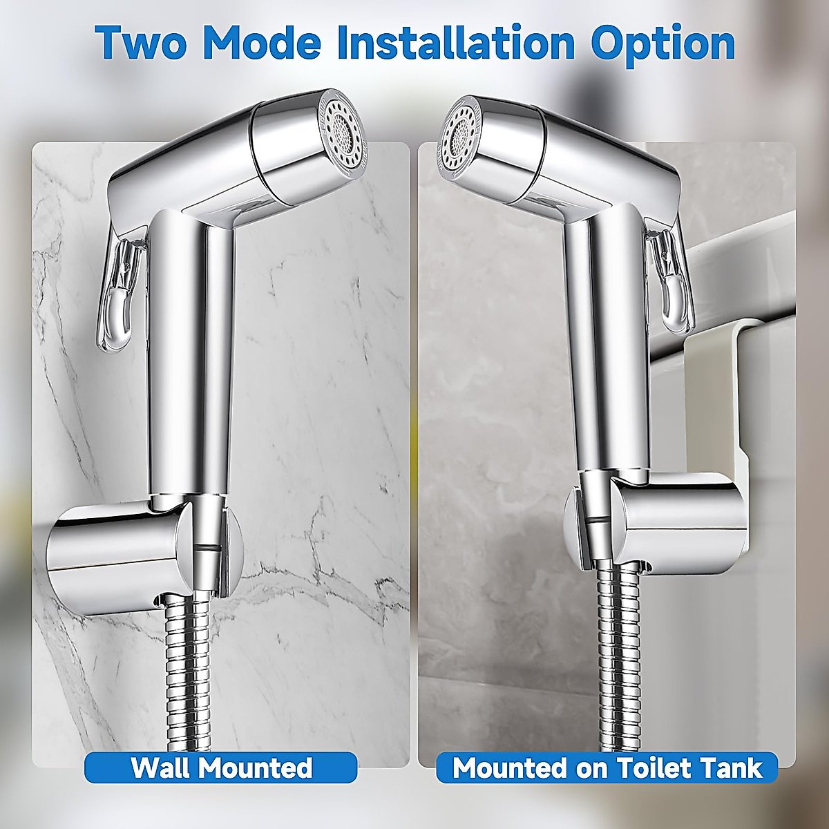 SAMODRA Bidet Faucets, Handheld Bidet Sprayer for Toilet with Switching Between Two Rinsing Modes and Adjustable Water Pressure Easy to Install and Use (Chrome Silver)