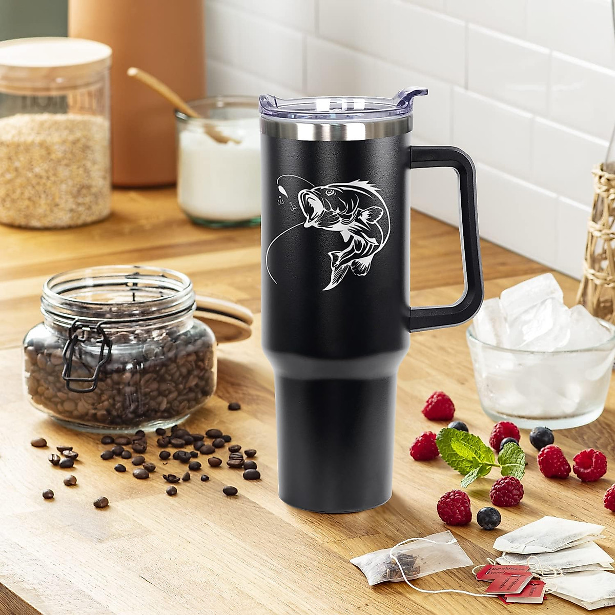 BBsoft Fishing Gifts for Men 40 OZ Tumbler Cup Fathers Day Birthday Christmas Dad Gifts Fishing Coffee Mug with Handle