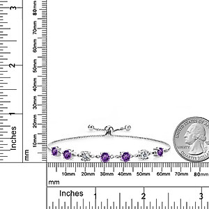Gem Stone King 925 Sterling Silver Round Purple Amethyst and White Lab Grown Diamond Tennis Bracelet For Women (2.39 Cttw Fully Adjustable Up to 9 Inch)
