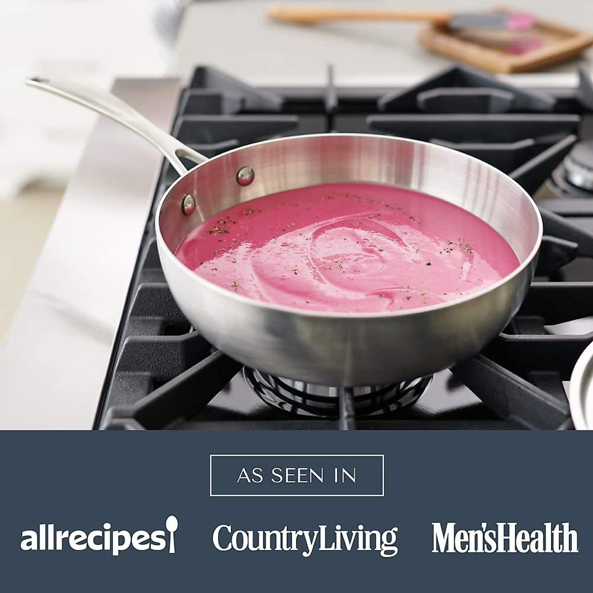 American Kitchen - 3 Quart Stainless Steel Saucier, 10 inch Easy-Stir Chef's Pan, with Cover, Made In America