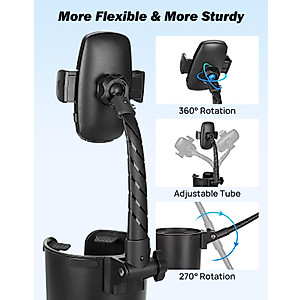 JOYTUTUS Cup Holder Phone Mount for Car, [Upgraded Long & Thick Gooseneck] Cup Phone Holder for Car, Cell Phone Holder Car Fit iPhone, All Smartphones