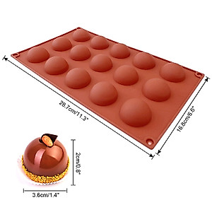 Small 15-Cavity Semi Circular Silicone Mold, 2 Packs Half Sphere Silicone Baking Molds for Making Jelly, Chocolates and Cake