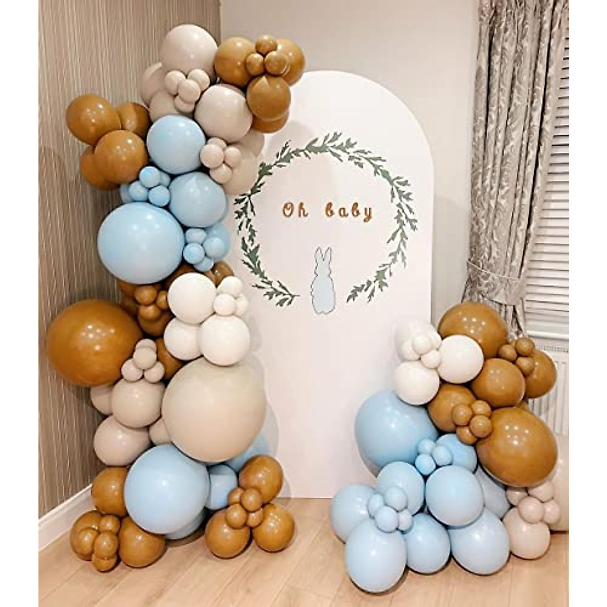Blue Brown Balloon Garland Double Stuffed Blush Balloon Arch Kit Latex Tan Balloons For Teddy Bear Baby Shower Neutral Birthday Graduation Party Anniversary luau Boho Safari Decorations