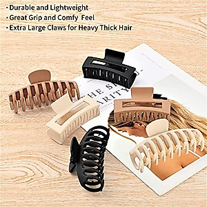 79Style 6pcs Big Hair Claw Clips Neutral Colors Hair Clips For Women 4.3 Inch Claws Clips For Thick Banana Clips 3.5 Inch Claw Clip Medium Large Hair Claws Square Matte Jumbo Hair Clip Cute Hair Accessory (Neutral)