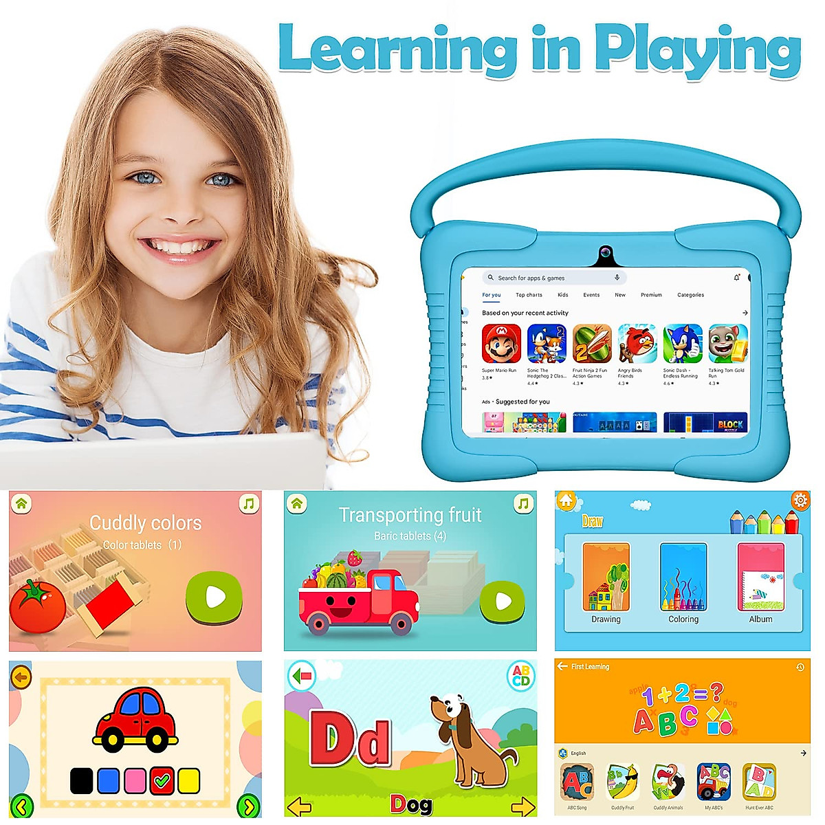 Kids Tablet, Tablet for Kids, 7 Inch Screen, 2+32GB Android 11 Learning Tablet, Parental Control, Kids Content Pre-Installed, with Bluetooth WiFi, YouTube Netflix Hulu, Kid-Proof Case (Rose Pink)