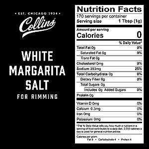 Collins White Margarita Salt Rimmer for Cocktails, Rimming salt for Margarita glasses, Perfect for Tequila and Mezcal drinks, Rim salt for margarita and shot glasses, 6oz