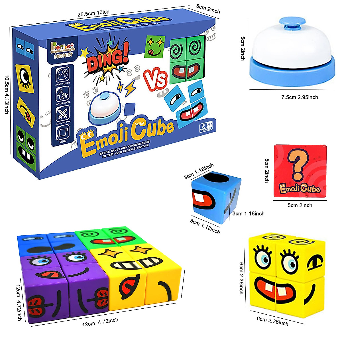 Wooden Face Changing Magic Cube Game, Expression Puzzle Building Blocks Pattern Matching Game with Bell, Educational Puzzles Toy Board Games for Kids and Adults