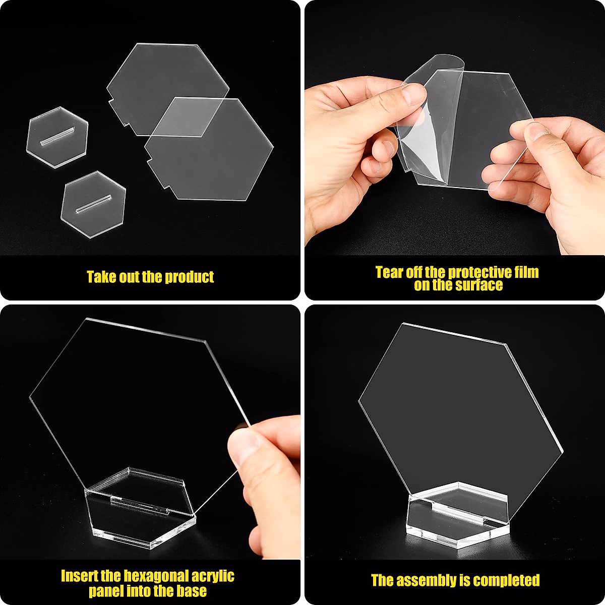 Senbota 32 Sets Hexagon Acrylic Blank With Stand,DIY Clear Hexagon Place Cards, Acrylic Table Numbers Sign for Wedding Table Decor