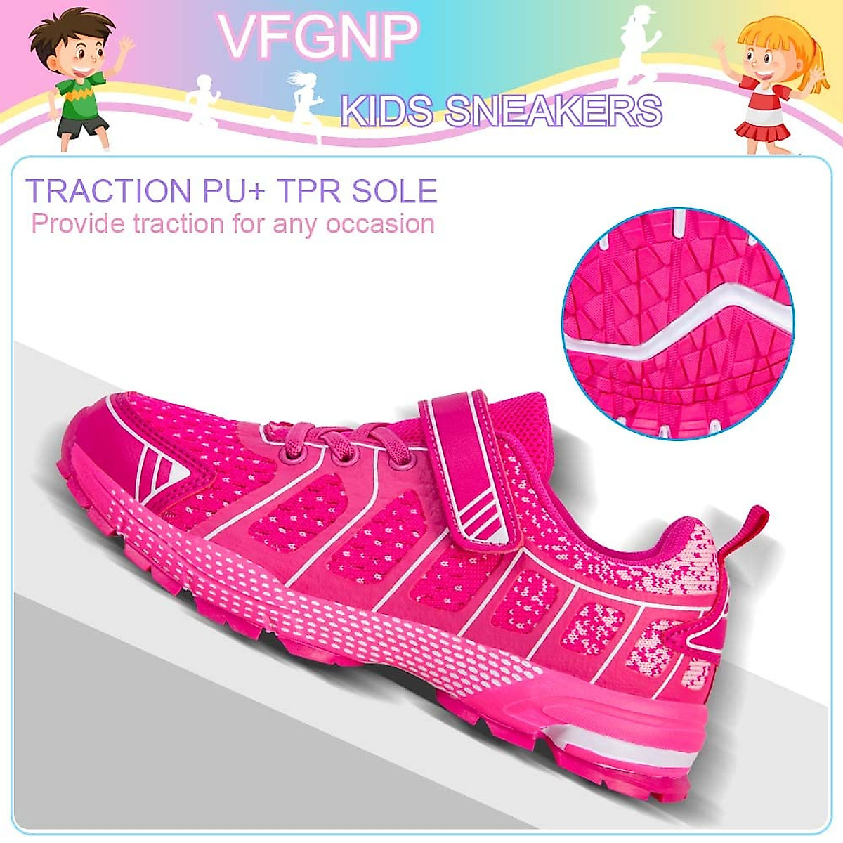 VFGNP Girls Sneakers, Kids Tennis Running Shoes, Lightweight Breathable Sport Athletic Shoe Rose 1
